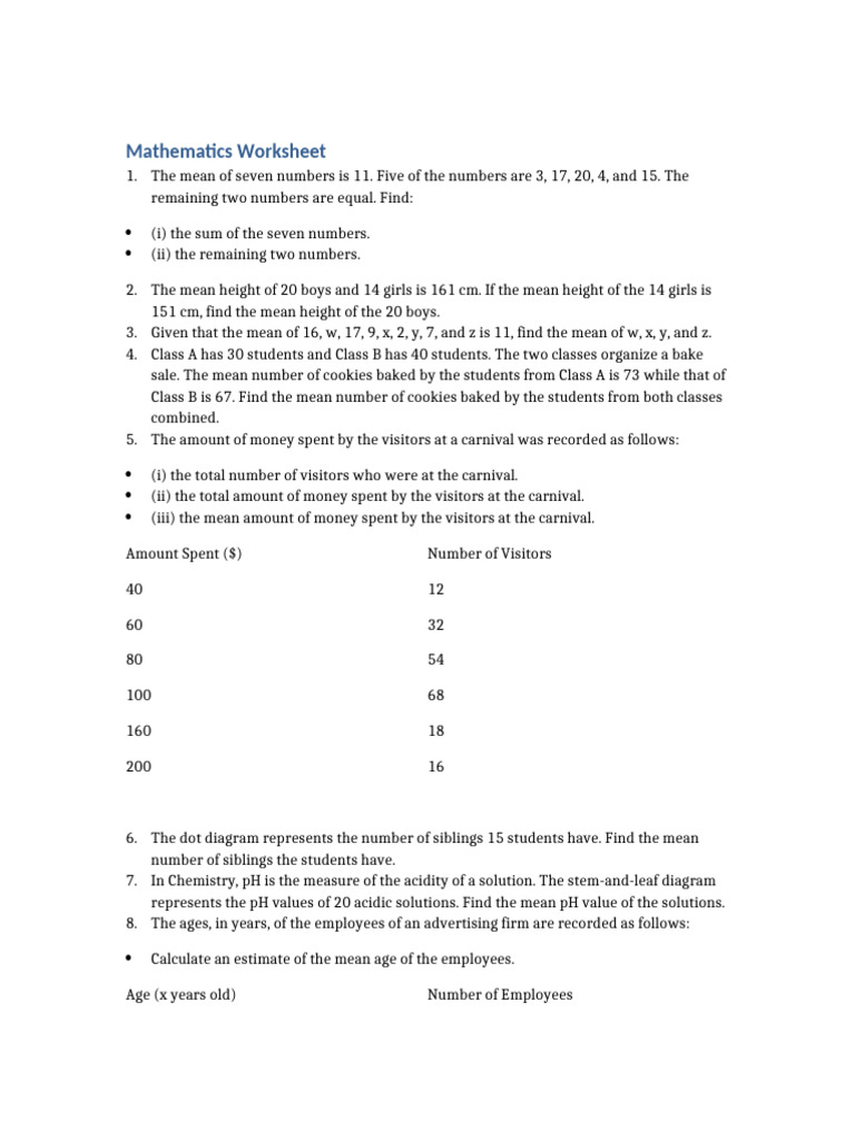 Mathematics Worksheet | PDF