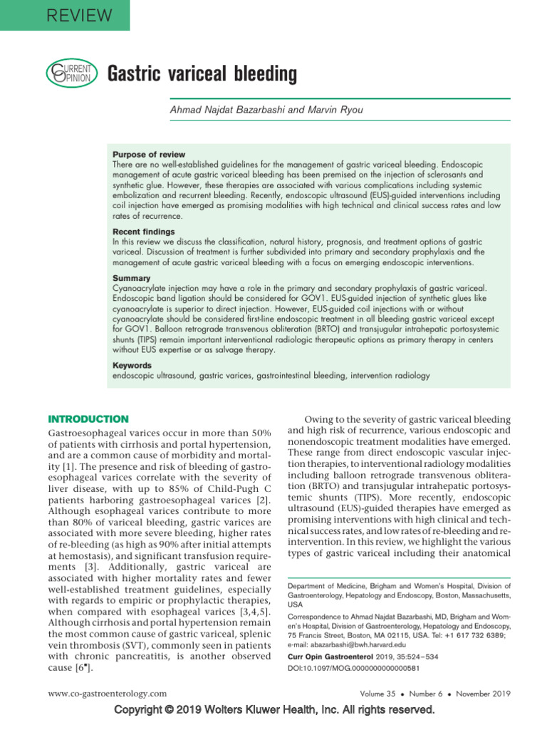 Gastric Variceal Bleeding | PDF | Cirrhosis | Medical Specialties