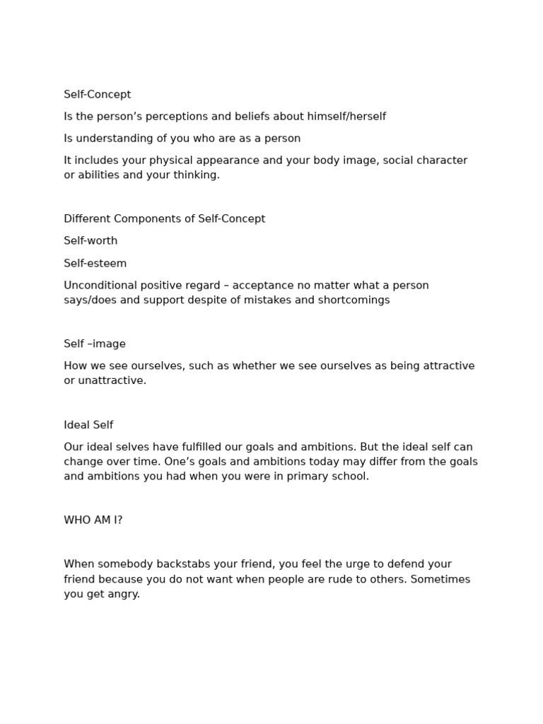Understanding Self-Concept Components | PDF | Self Concept | Self Esteem