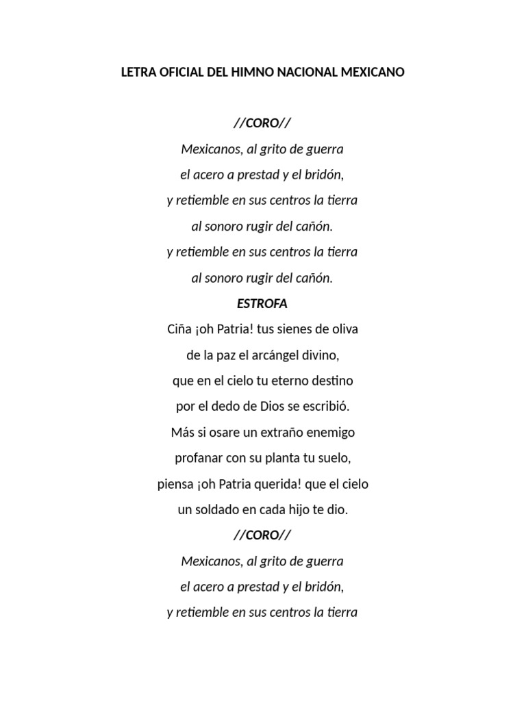 Letra Oficial del Himno Nacional Mexicano | PDF