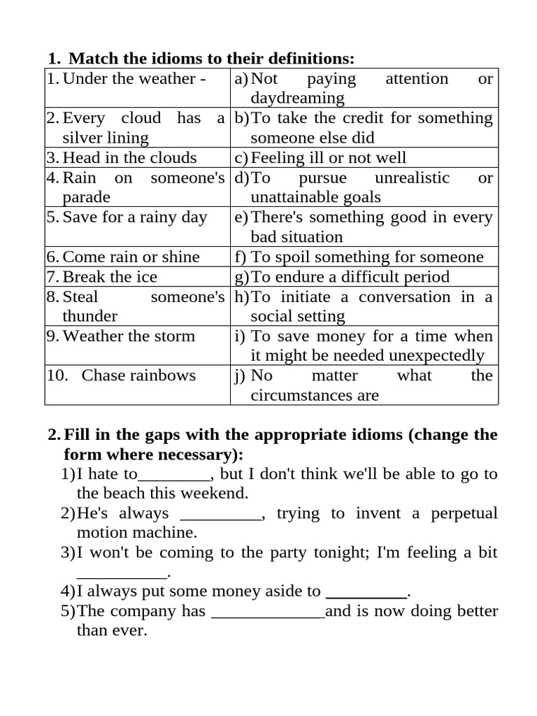 Unit 9 Idioms Phrasal Verbs Future Forms | PDF | Sky