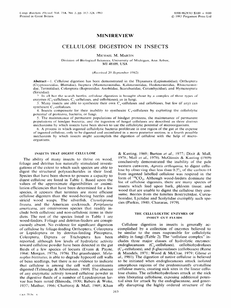 Insect Cellulose Digestion Mechanisms | PDF | Cellulose | Biology