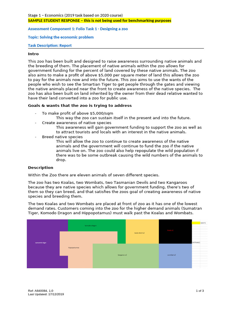 Assessment Type 1 - Folio - Sample student response - zoo design | PDF ...