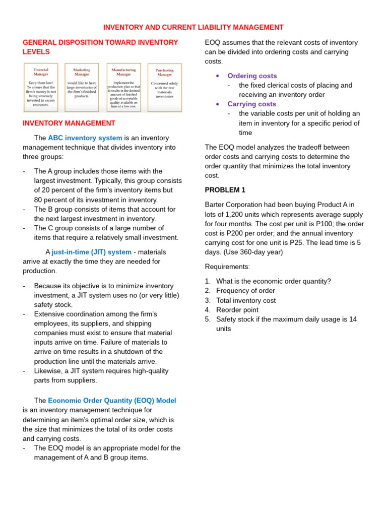 Inventory and Current Liability Management | PDF | Loans | Collateral ...