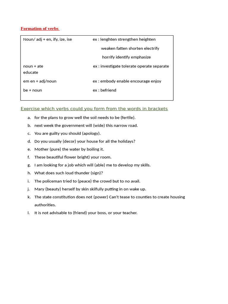 Formation of Verbs | PDF