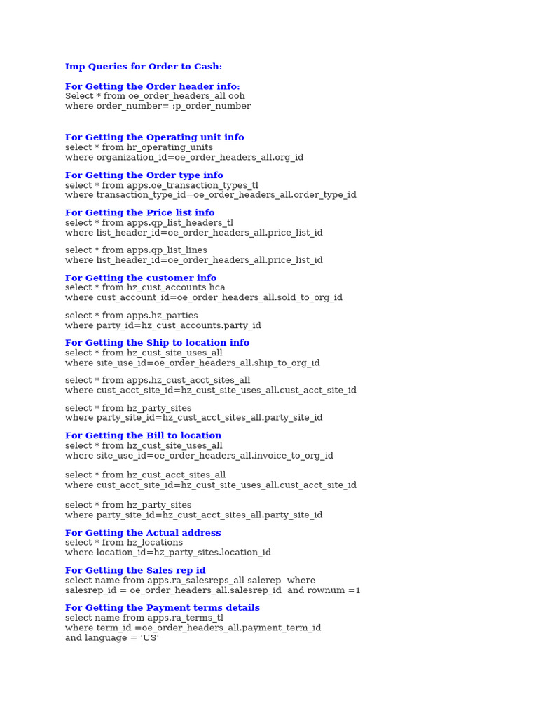 Imp Queries For Order To Cash | PDF | Data Management | Databases