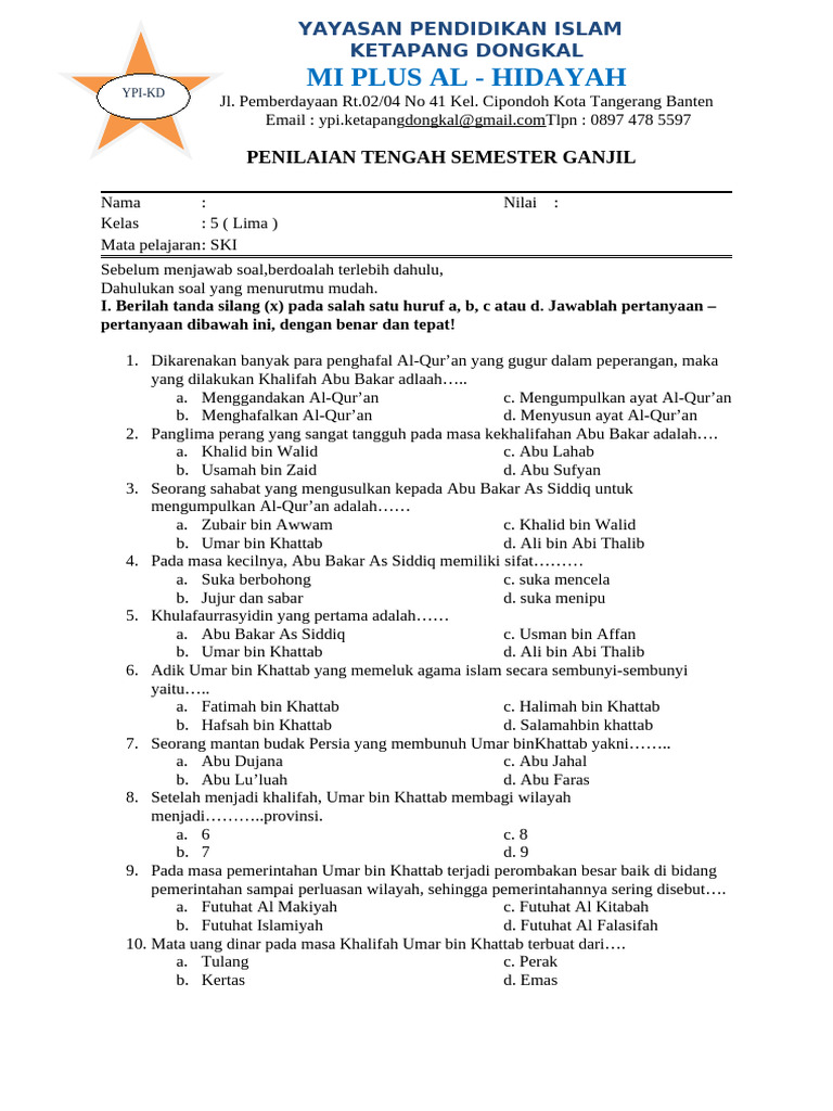 PTS SEM 1 Kls 5 2025 - 2026 | PDF