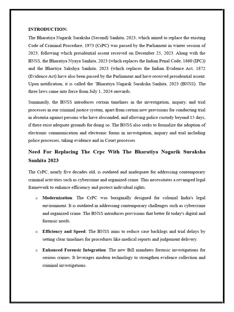 BNSS 2023: Modernizing Criminal Procedure | PDF | Detention ...