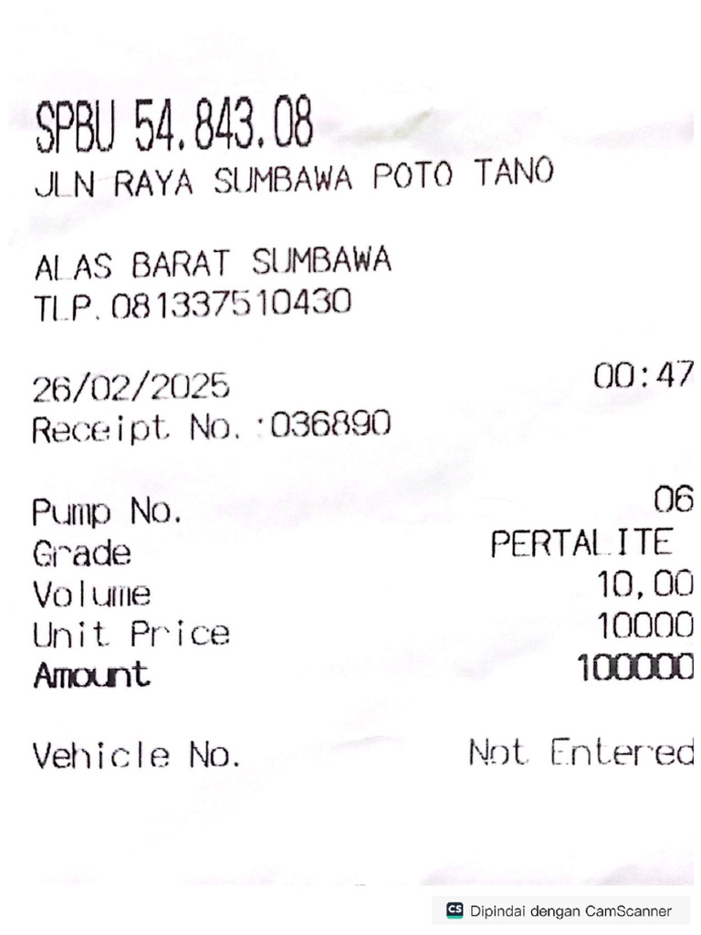 Struk BBM JL - Raya Pototano | PDF