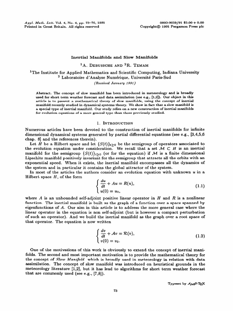 1991 - AMV - A. Debussche R. Temam - Inertial Manifolds and Slow Manifolds | PDF | Manifold ...