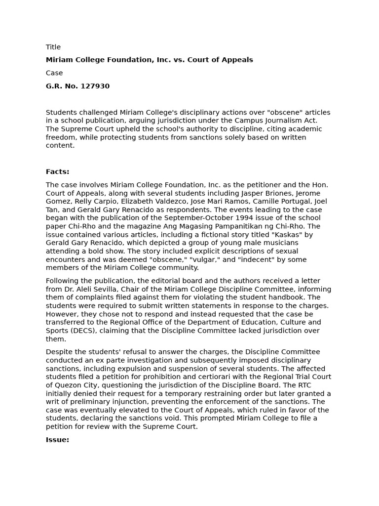 Miriam College Foundation, Inc. vs. Court of Appeals | PDF | Injunction | Certiorari