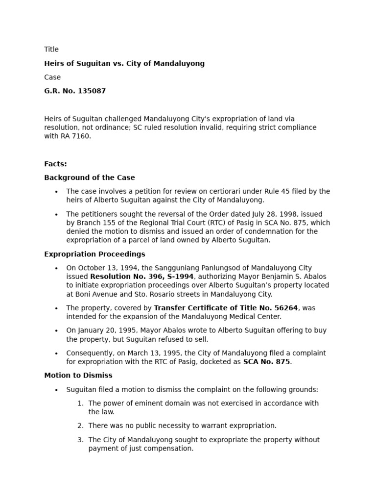 Mandaluyong Expropriation Case Ruling | PDF | Eminent Domain | Just ...