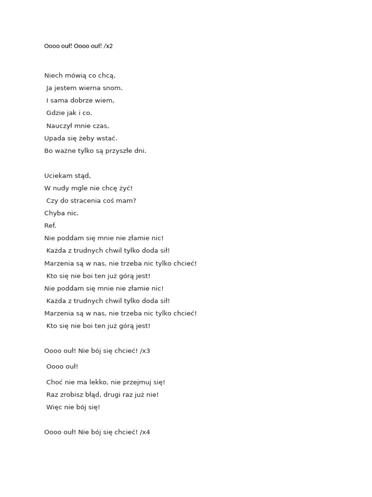 Nie Boj Sie Chcieć Tekst | PDF