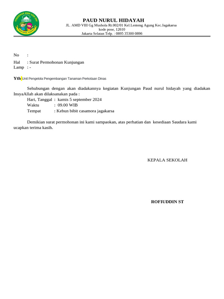 Format Surat Permohonan Kunjungan | PDF
