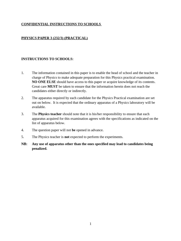 Physics Practical Exam Instructions | PDF