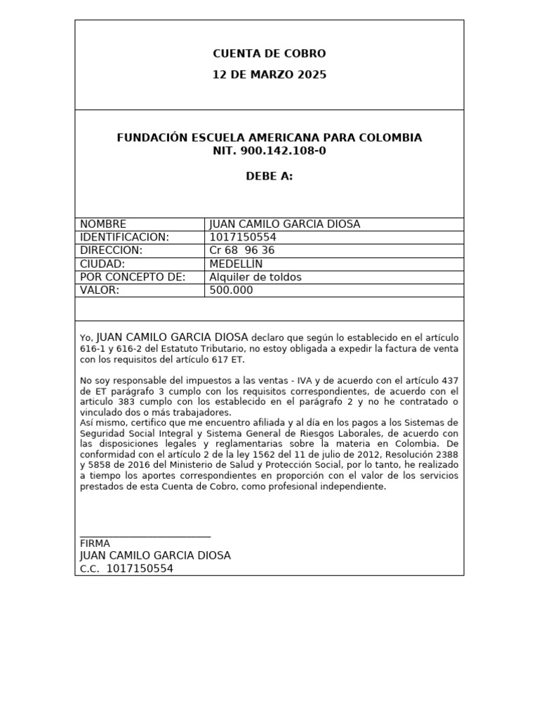 Formato Cta de Cobro | PDF