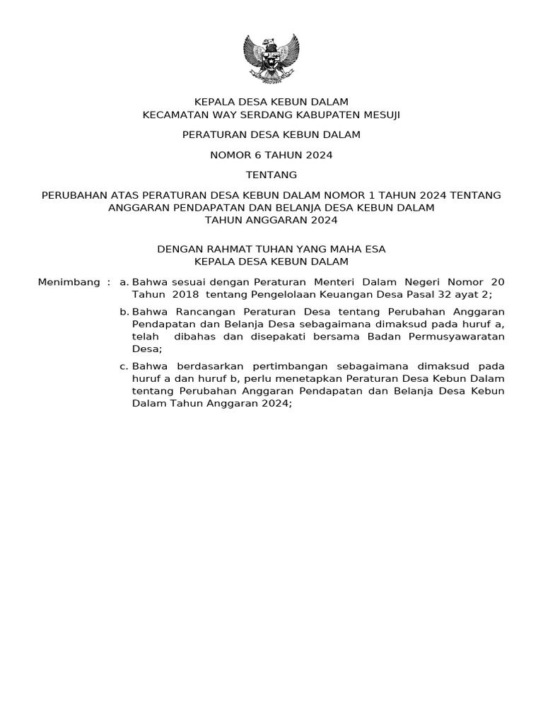 Perubahan APBDesa Kebun Dalam 2024 | PDF