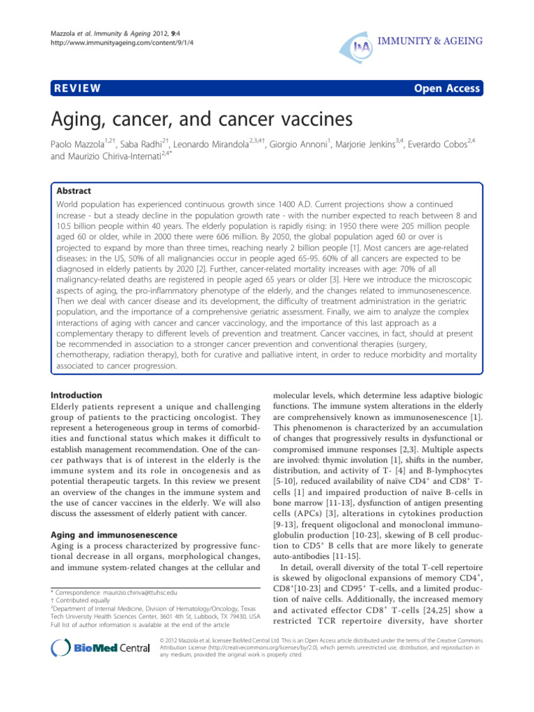 Aging, Cancer, and Vaccine Strategies | PDF | Immune System | T Cell