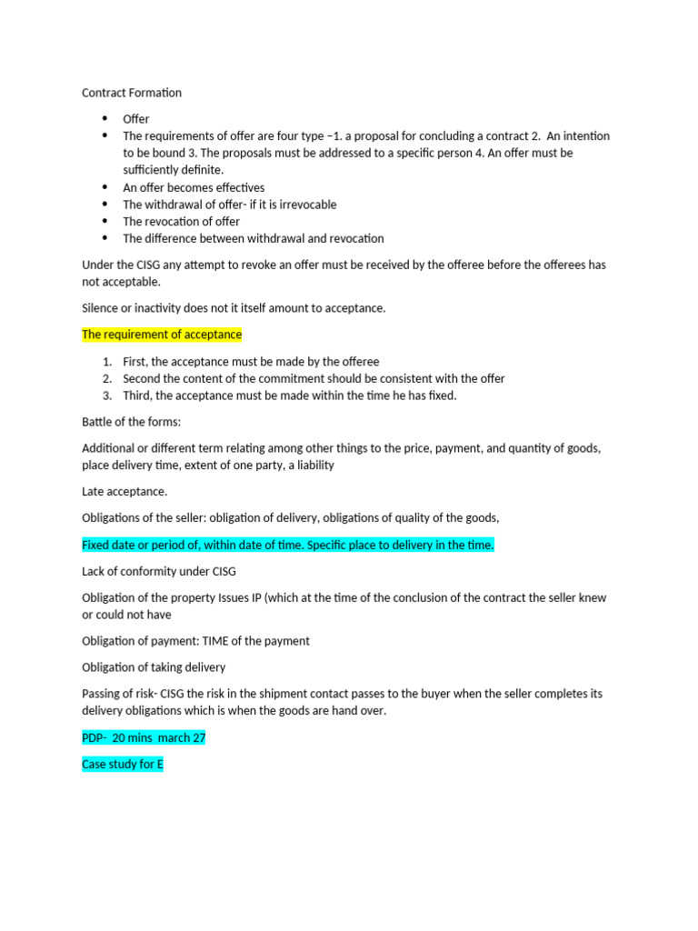 Contract Formation Under CISG | PDF | Breach Of Contract | Offer And ...