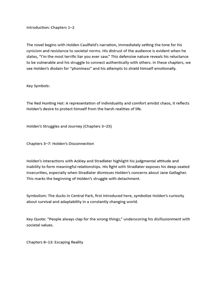 Depth Analysis of Catcher in The Rye | PDF