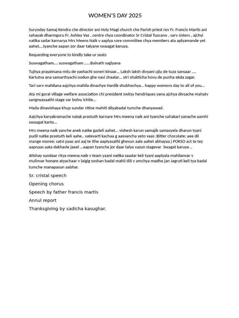 Womens Day 2025 Comparing Script | PDF