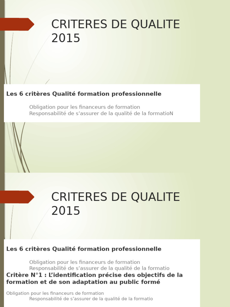 Critères de qualité en formation 2015 | PDF