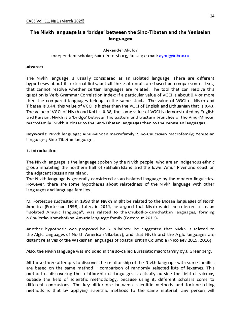 The Nivkh Language Is A Bridge Between T | PDF | Grammatical Tense ...