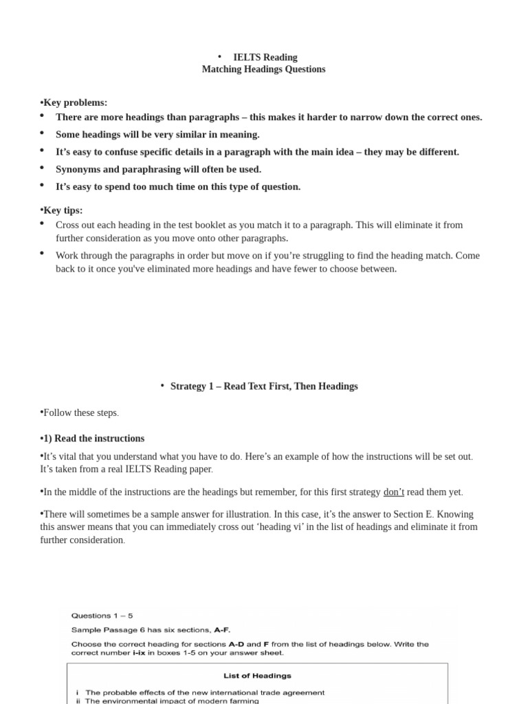 IELTS Reading: Matching Headings Guide | PDF