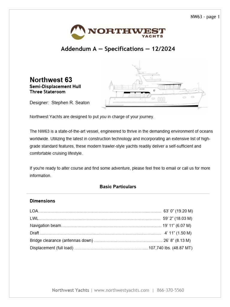 NW63 Specs 2025 3 Stateroom | PDF | Cabinetry | Deck (Ship)