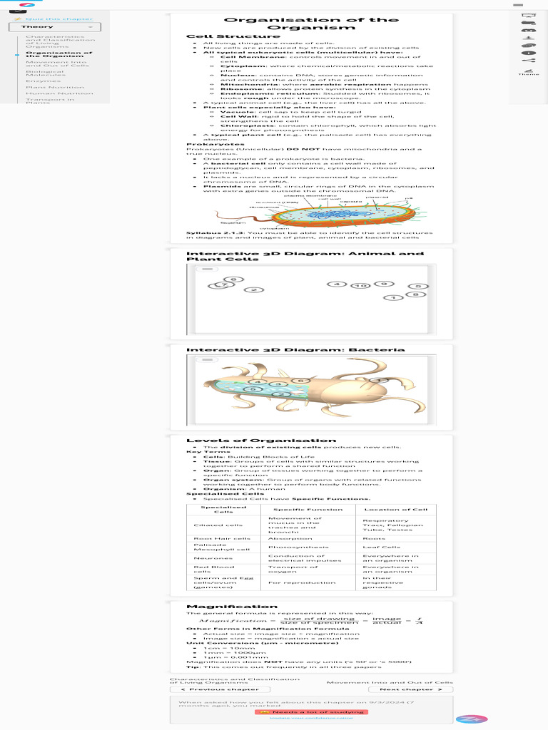 CAIE IGCSE Biology 0610 Theory Revision Notes - ZNotes | PDF | Cell ...
