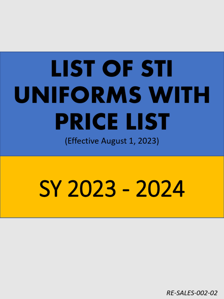RE-SALES-002-02 List of STI Uniforms With Price List | PDF | Blouse ...