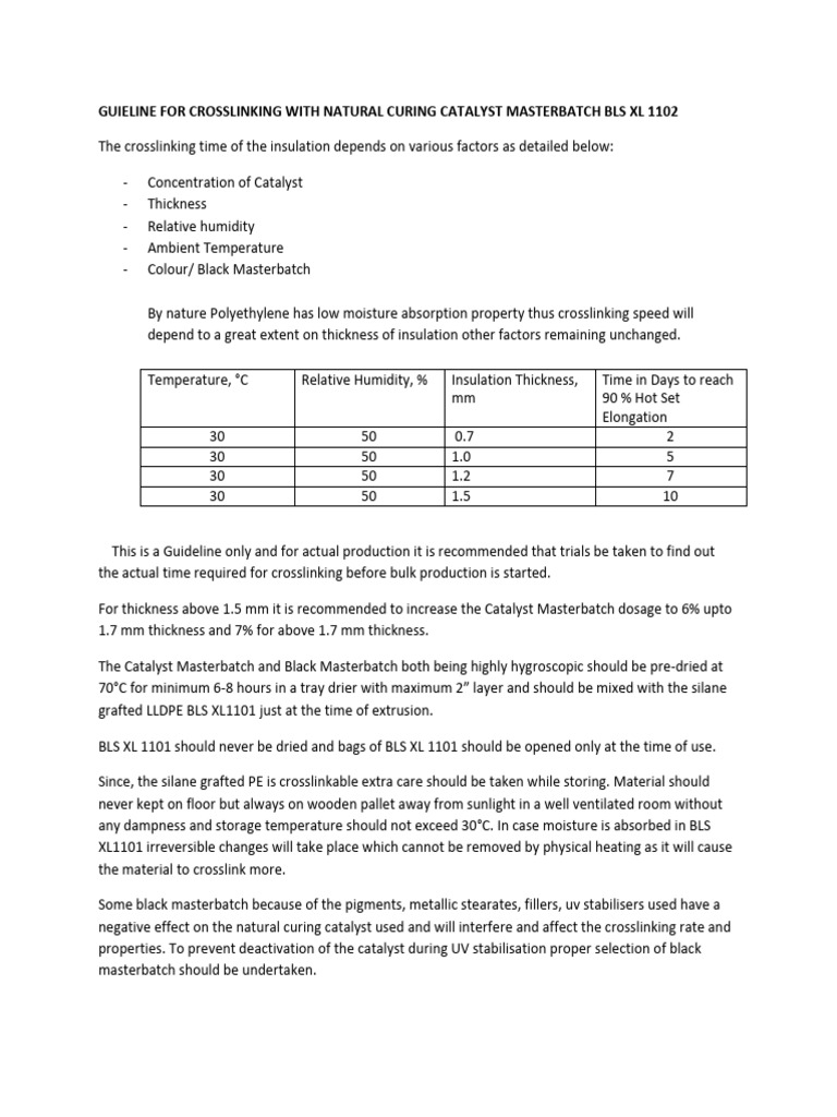 Curing and Storage Guideline For BS XL 1101-1102-1103 | PDF | Thermal ...