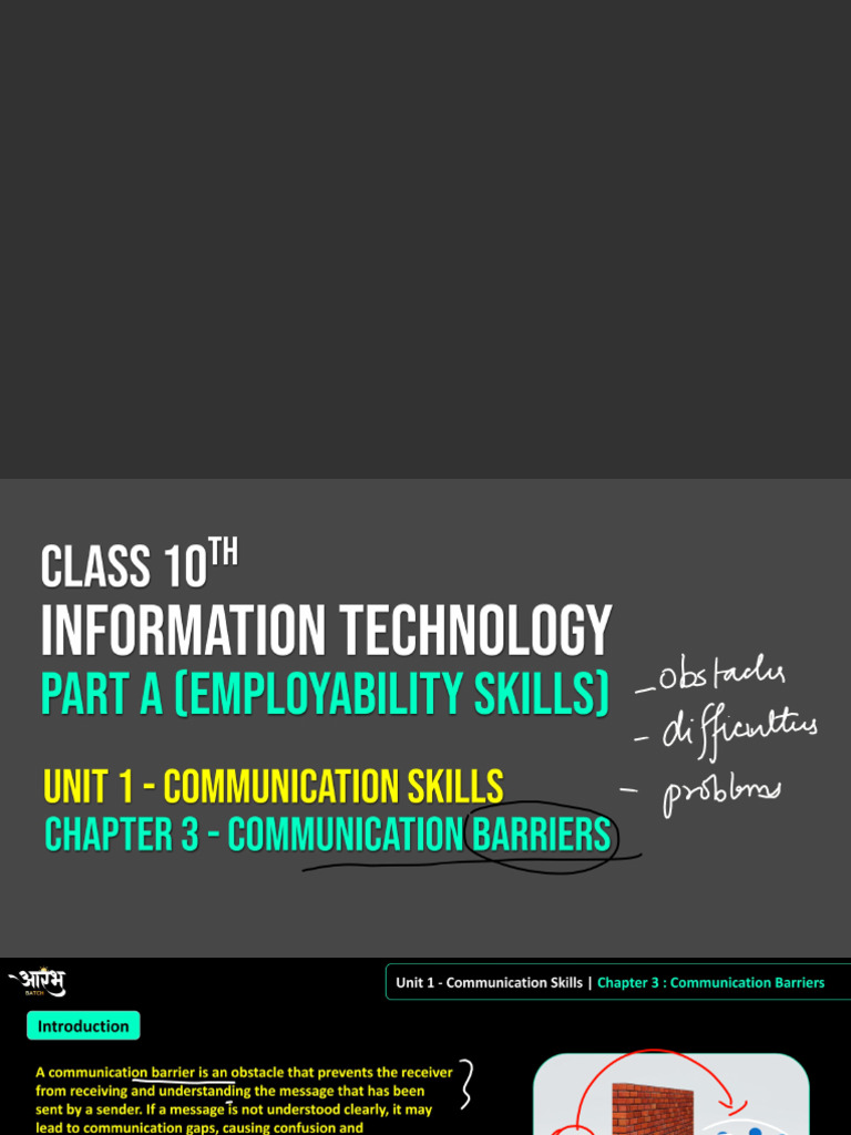Unit 1-Communication Skills Chapter 3 Communication Barriers Communication Barriers Part 1 | PDF