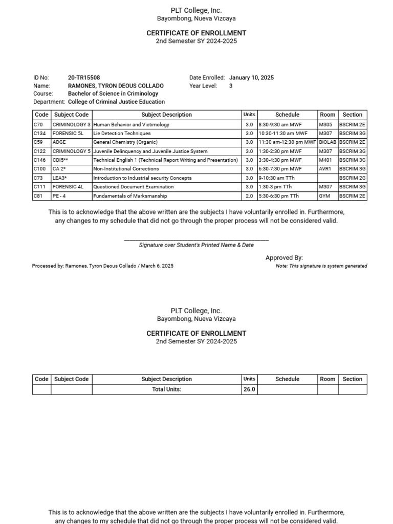 Certificate of Enrollment | PDF | Criminal Justice | Crime & Violence