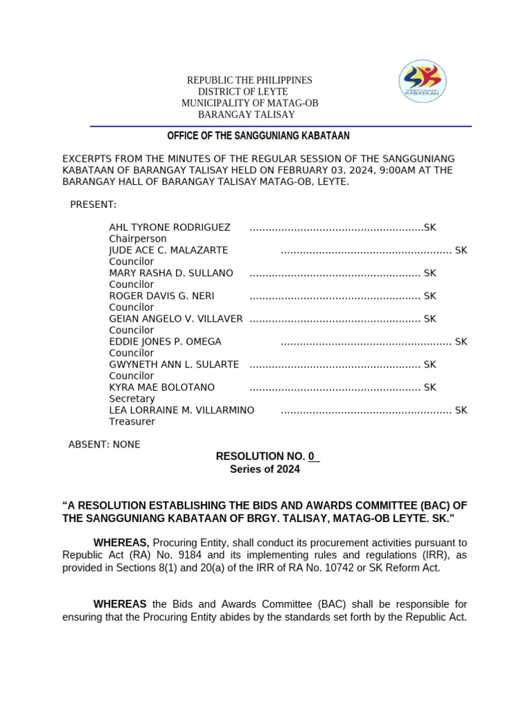 SK Talisay Establishes Bids Committee | PDF | Government | Justice