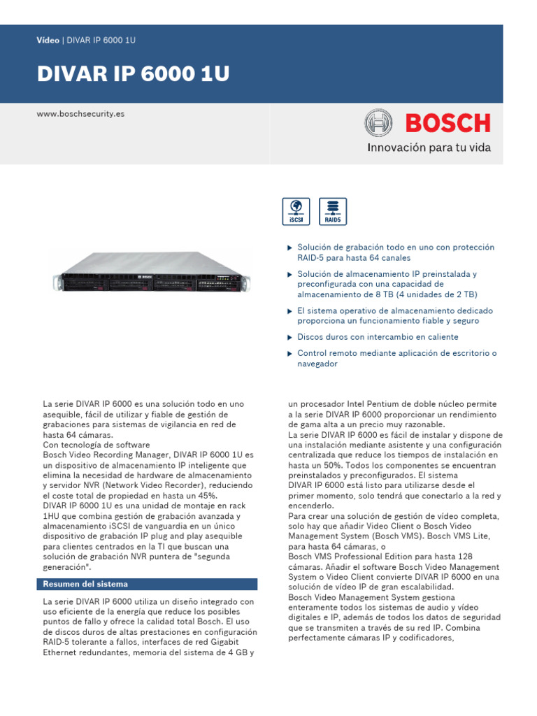 DS_DIVAR_IP_6000_1U_Data_sheet_esES_12442349835 | PDF | Disco duro ...