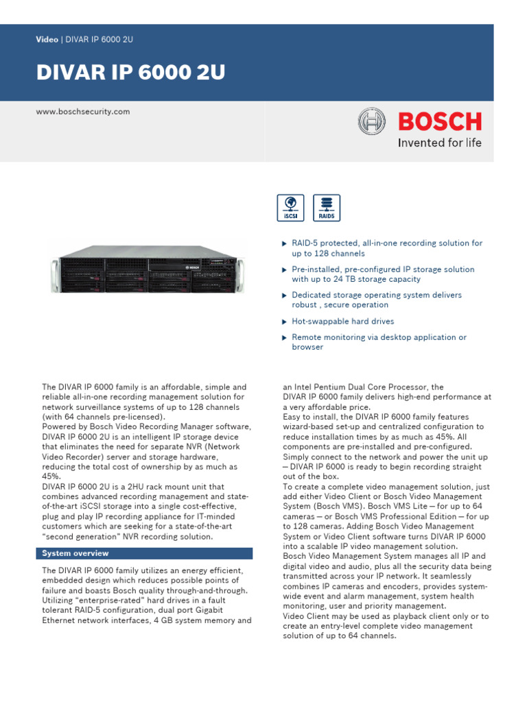 DS DIVAR IP 6000 2U Data Sheet enUS 12442351243 | PDF | Hard Disk Drive ...