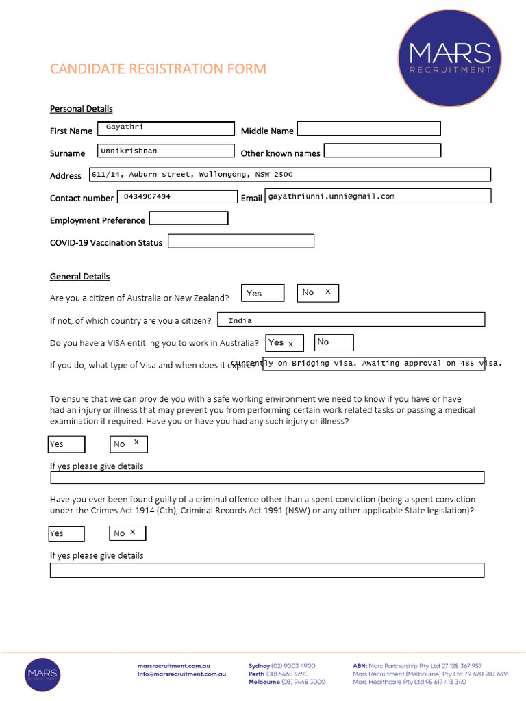 Candidate Registration Form for Employment | PDF | Criminal Record | Crimes