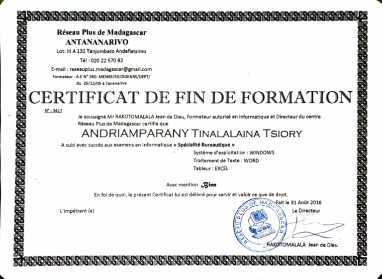 Certificat Informatique Bureautique | PDF