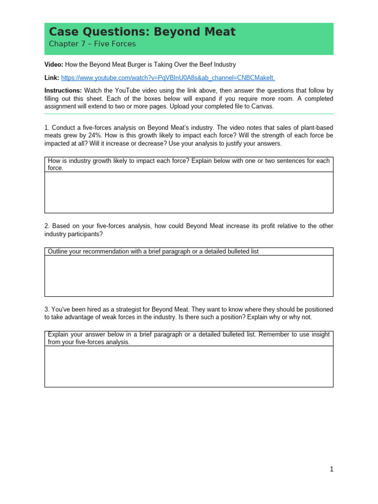 Five Forces - Case Questions - Beyond Meat | PDF