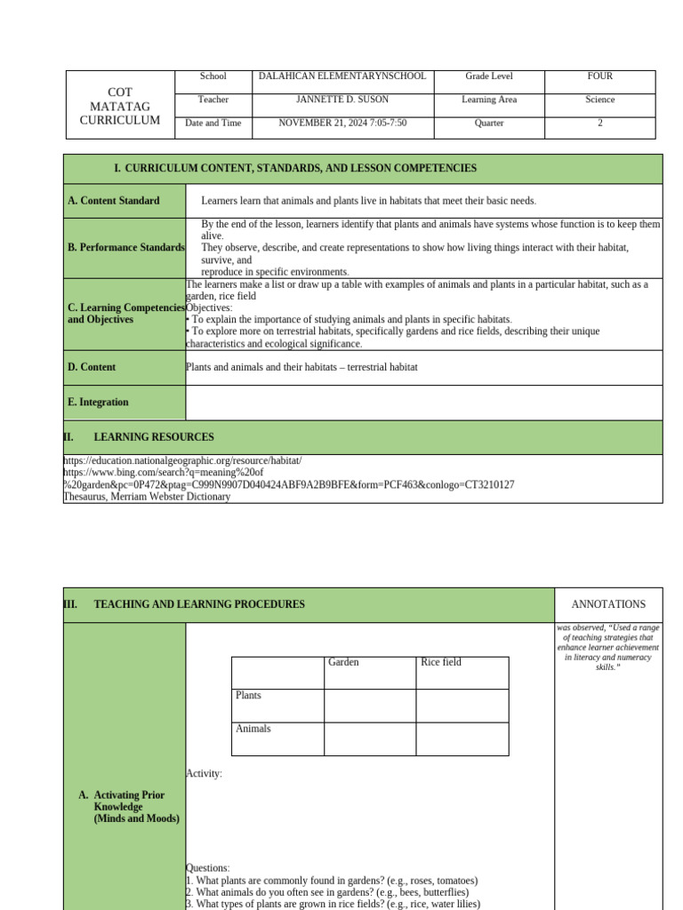 Plants and Animals in Terrestrial Habitats | PDF | Agriculture | Learning