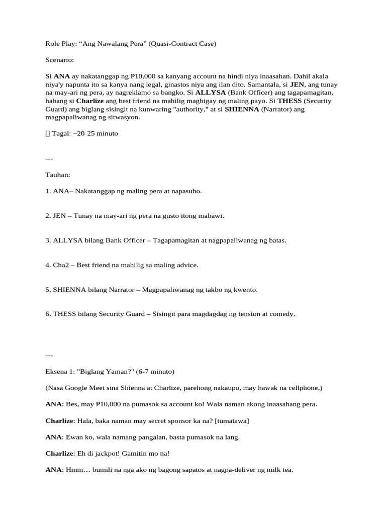 Quasi-Contract Roleplay Script | PDF