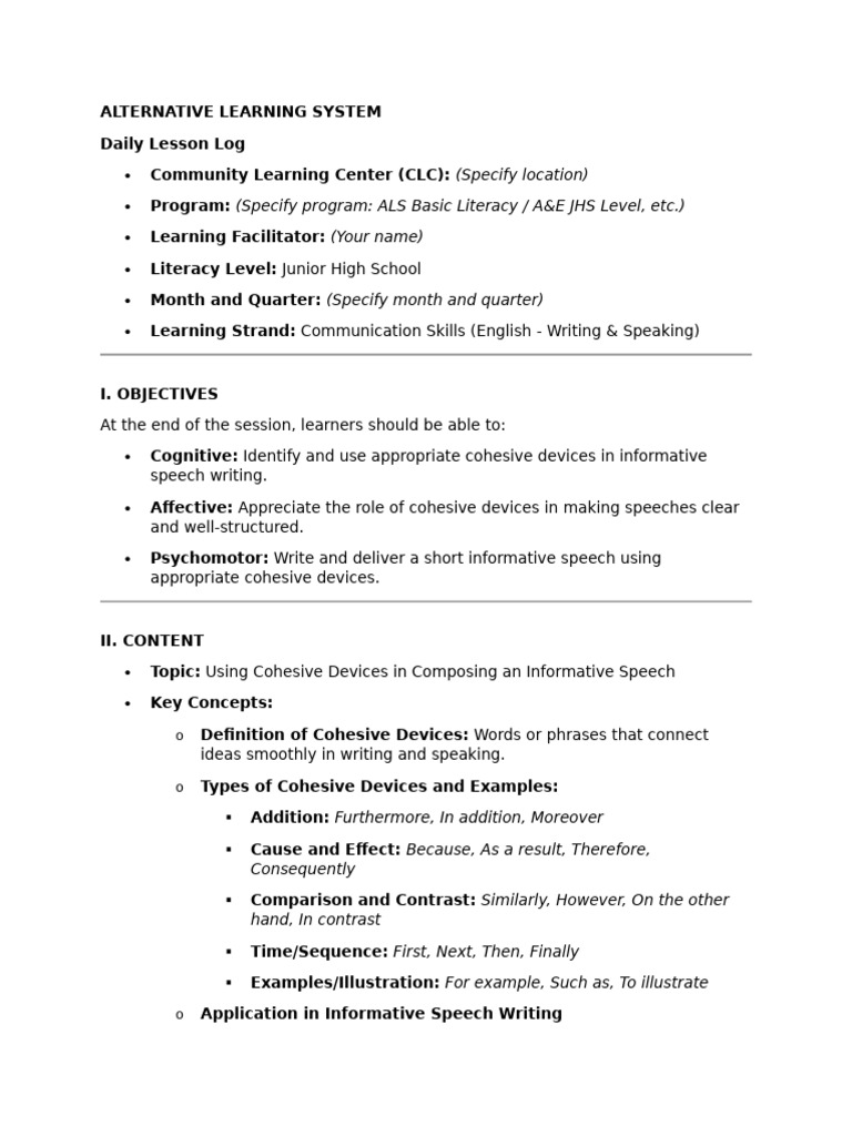 Mastering Cohesive Devices in Speech Writing | PDF | Learning ...