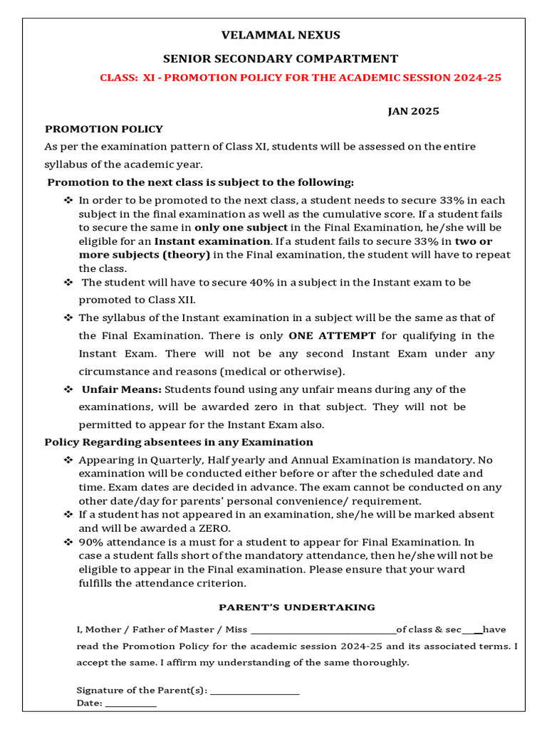 Class XI Promotion Policy 2024-25 | PDF | Educational Stages