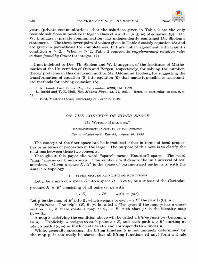 Hurewicz 1955 On The Concept of Fiber Space | PDF | Function ...