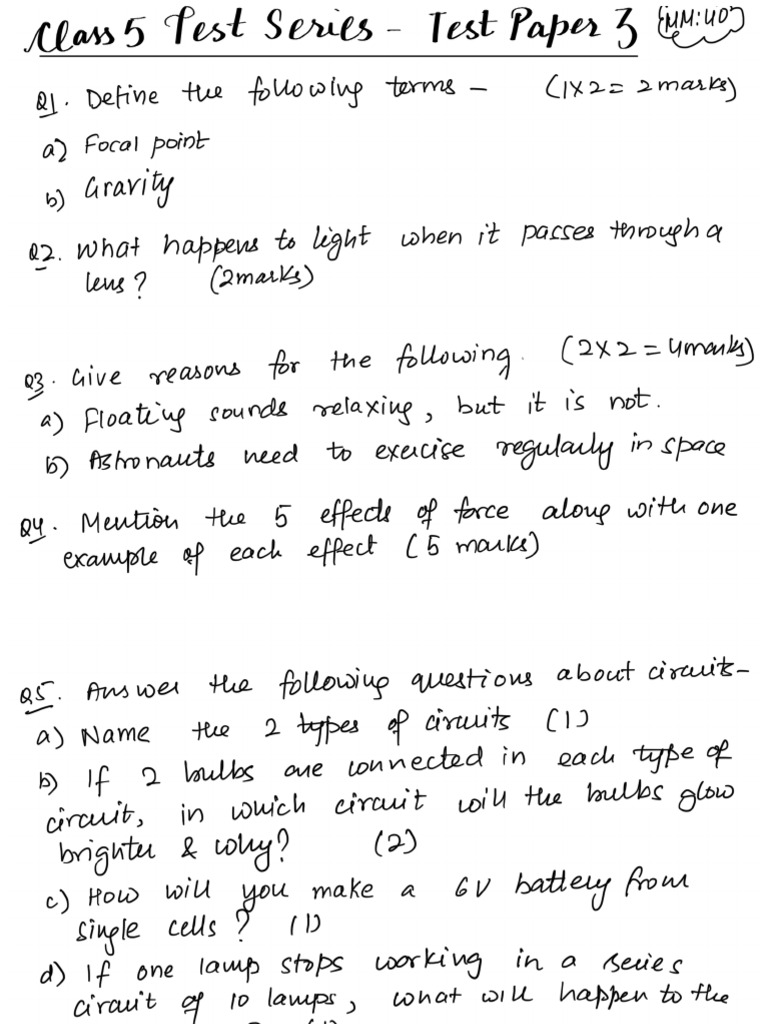 Class 5 Test Series - Test Paper 3 | PDF