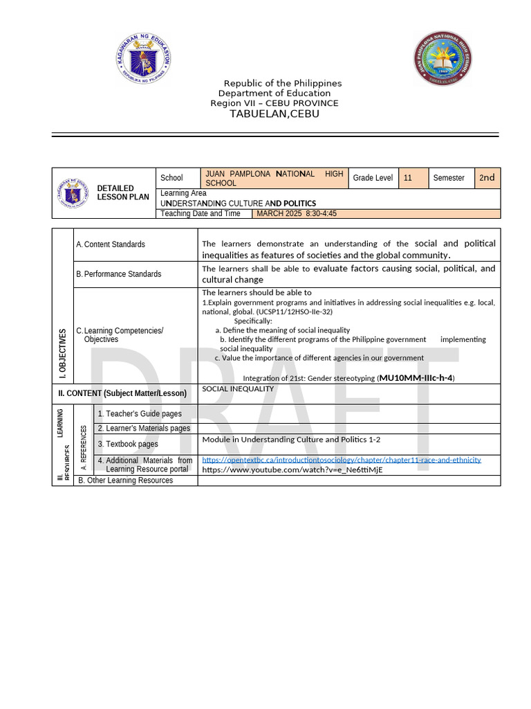DLP For Demo 4th Competiency | PDF | Learning | Social Inequality