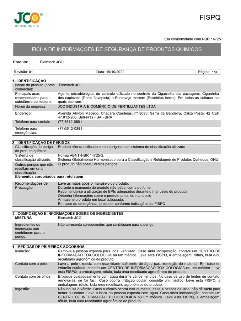 FISPQ - Biomatch JCO - V01 - 20221019134640 | PDF