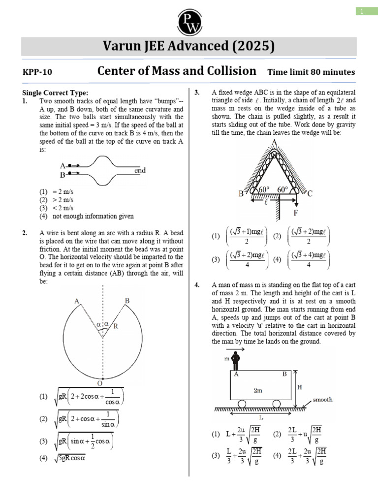 KPP 10 - Center of Mass and Collision - Varun JEE Advanced 2025 | PDF | Geometry