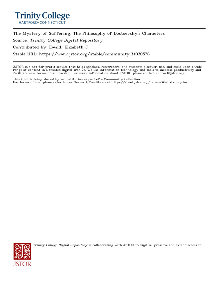 The Mystery of Suffering The Philosophy of Dostoevsky's Characters ...